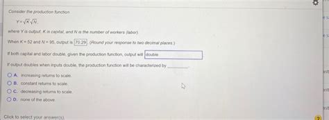 solved consider the production function y √k vn where y