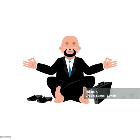 비즈니스의 요가 고립 된 명상 하는 사업가 요기 보스입니다 사무실 선 및 휴식 경영자에 대한 스톡 벡터 아트 및 기타 이미지
