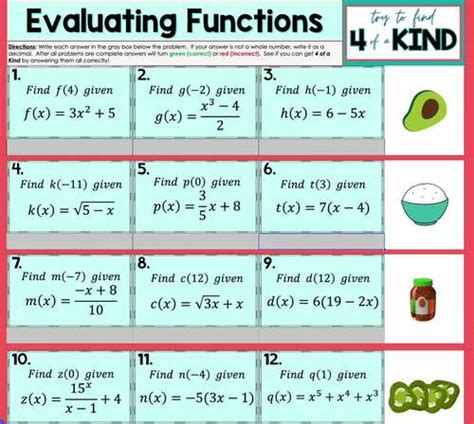 Evaluating Functions In Function Notation Four Of A Kind By Positive Slope