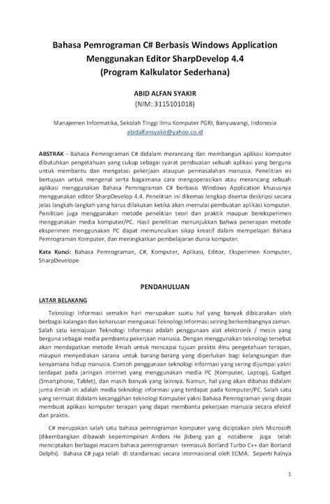 Pdf Bahasa Pemrograman C Berbasis Windows Application · Pdf