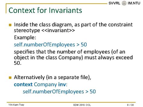 SVVRL IM NTU Object Constraint Language OCL Based