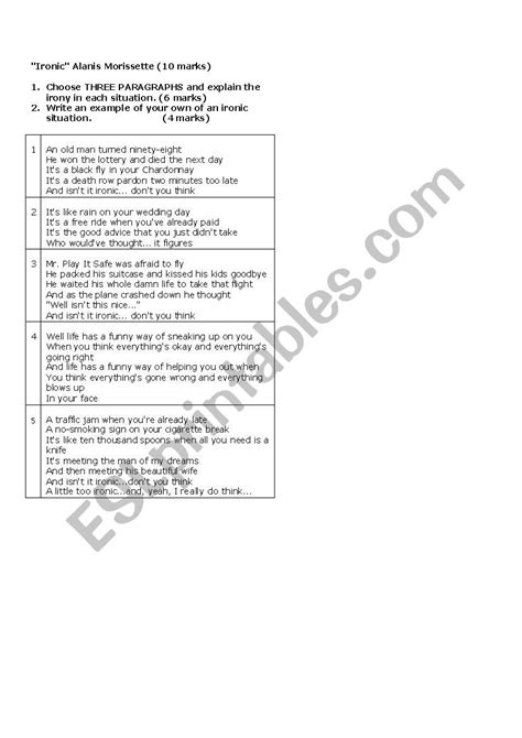 Assignment On ´irony´ Esl Worksheet By Motku2damax