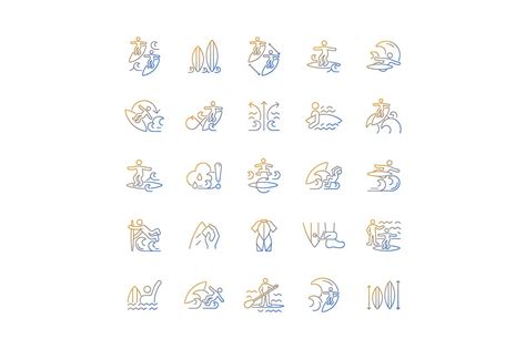 Surfing Gradient Linear Vector Icons Set