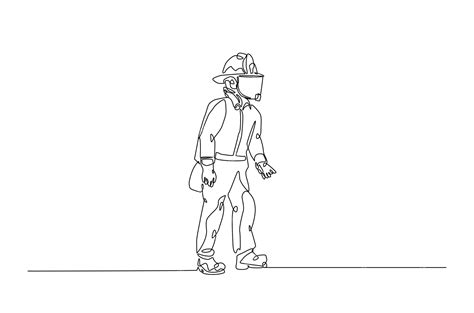 Premium Vector Firefighter Continuous One Line Drawing
