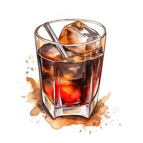 Premium Ai Image Black Russian Cocktail Isolated On White Drawn With