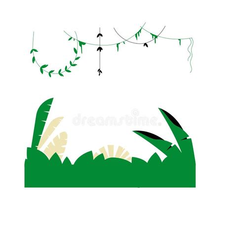 Green Jungle Foliage With Vines And Leaves In Flat Vector Illustration