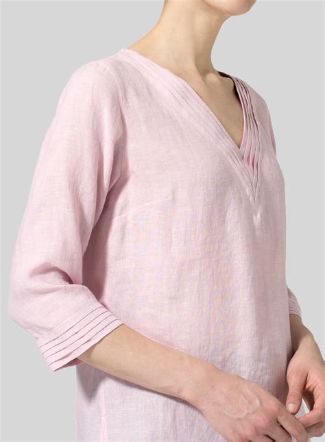 Linen V Neckline Pleated Top Plus Size