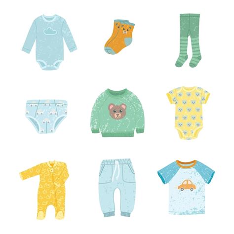 Conjunto De Ilustración De Ropa De Bebé Vector Premium