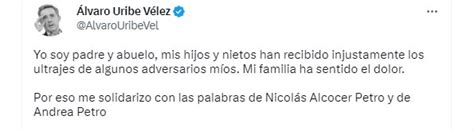 Álvaro Uribe se solidarizó con la familia Petro Yo soy padre y abuelo Infobae