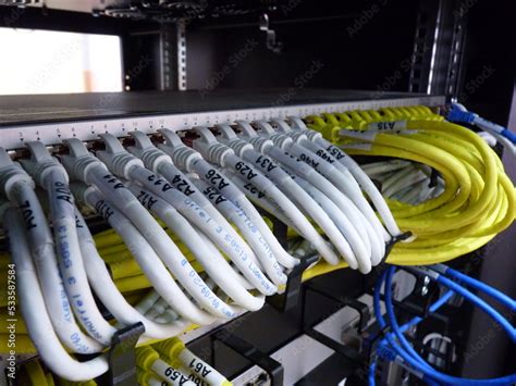 The Front Of The Utp Lan Cable With Sticker Label Connected Line