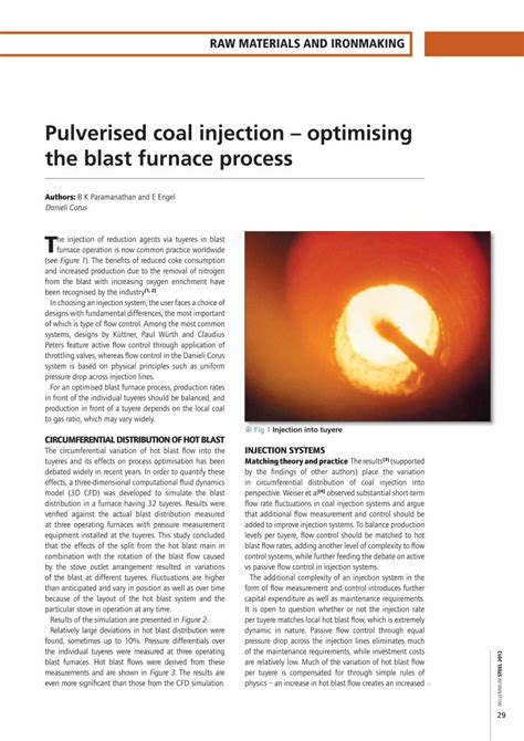 Pdf Pulverised Coal Injection Optimising The Blast Furnace