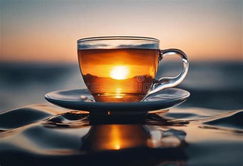 Ai Generated Illustration Of A Glass Cup Filled With Tea On Saucer On A