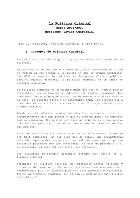 Apuntes Politíca Criminal Apuntes De Criminología Docsity