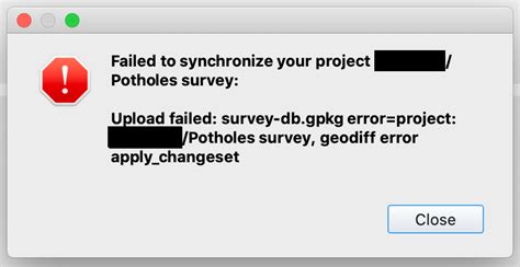 Sync Error Upload Fails With Apply Changeset Geodiff Error Issue