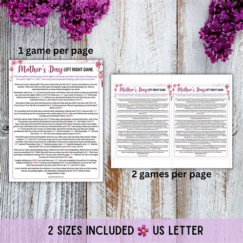 Mothers Day Games Mothers Day Printable Mothers Day Left Right Game