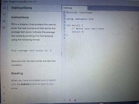 Solved HW Programming Exercise O Instructions Main Cpp Chegg Com
