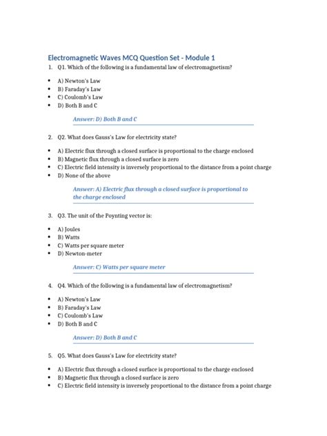 Electromagnetic Waves Mcqs Pdf Waveguide Transmission Line