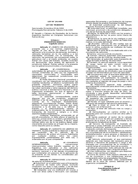 Ley 24449 De Transito Pdf Licencia De Conducir Calle