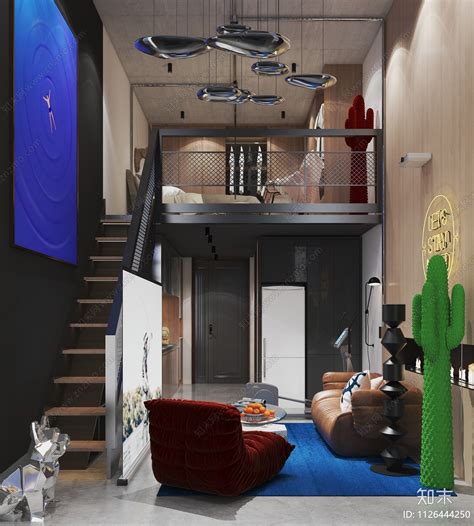 工业风loft公寓3d模型下载【id1126444250】知末3d模型网