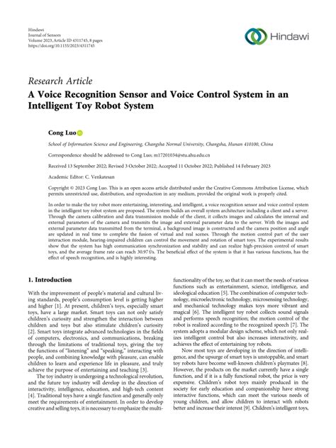 Pdf A Voice Recognition Sensor And Voice Control System In An