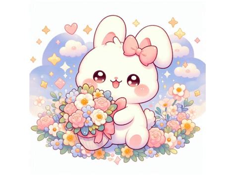 Cute Bunny Presenting A Bouquet In A Dre Graphic By Clipartguru