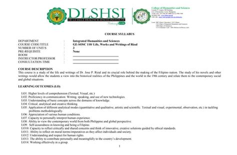 Ge Sosc 110 Life Works And Writings Of Rizal Pdf