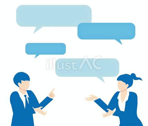 吹き出しと会話する紺色スーツの男女イラスト No 24688181｜無料イラスト・フリー素材なら「イラストac」