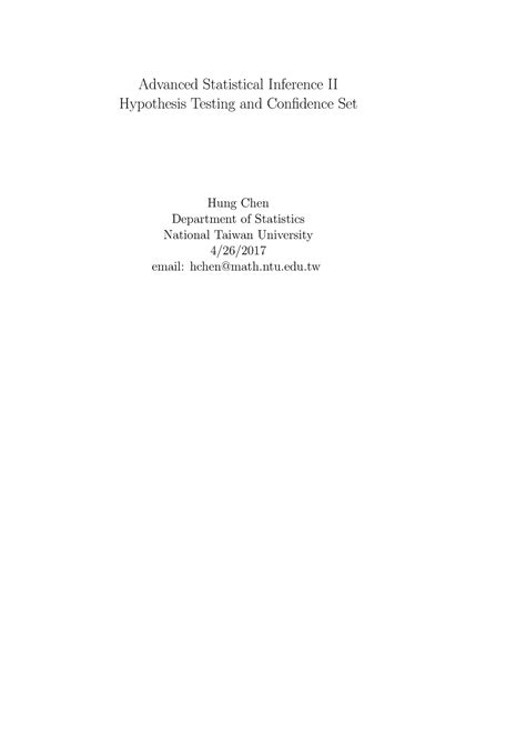 Advanced Statistical Inference Ii Hypothesis Testing And Confidence Set Advanced Statistical