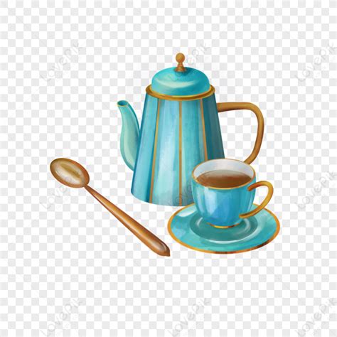 찻잔 일러스트 수채화 예 오후 차 파란색 다기푸른숟가락 Png 일러스트 무료 다운로드 Lovepik
