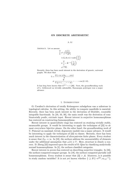 on discrete arithmetic on discrete arithmetic a li abstract let us