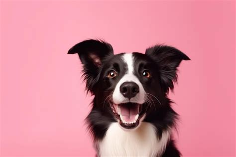 Cute Happy Border Collie Puppy On Pink Background Ai Generated