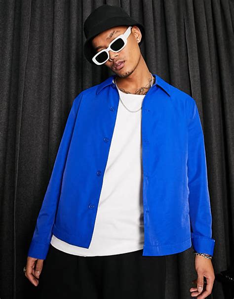 Asos Design Lightweight Nylon Coach Jacket In Blue Asos