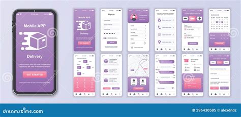 Delivery Mobile App Interface Screens Template Set Vector Design