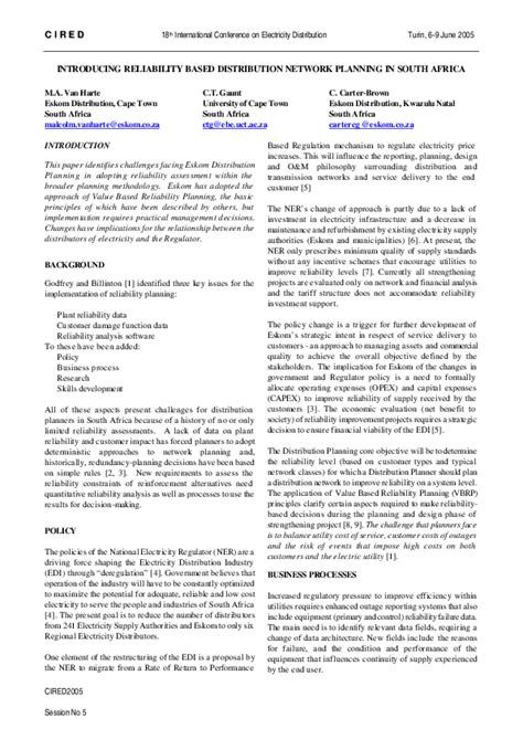 Pdf Introducing Reliability Based Distribution Network Planning In South Africa