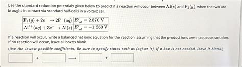 Solved Use The Standard Reduction Potentials Given Below To