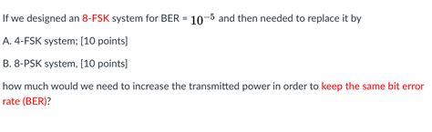 Solved The Bit Error Rate Ber Curves For Psk Fsk And Qam Chegg