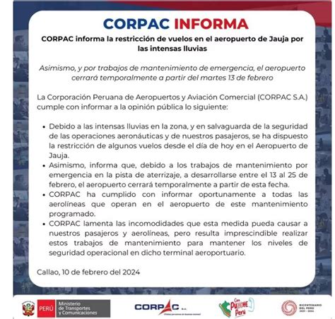 Aeropuerto De Jauja Suspenderá Sus Operaciones Desde El 13 De Febrero