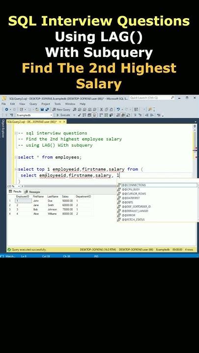 Sql Interview Questions 2nd Highest Employee Salary Using Lag Function