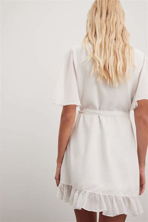 Flowy Short Sleeve Overlap Mini Dress White Na Kd