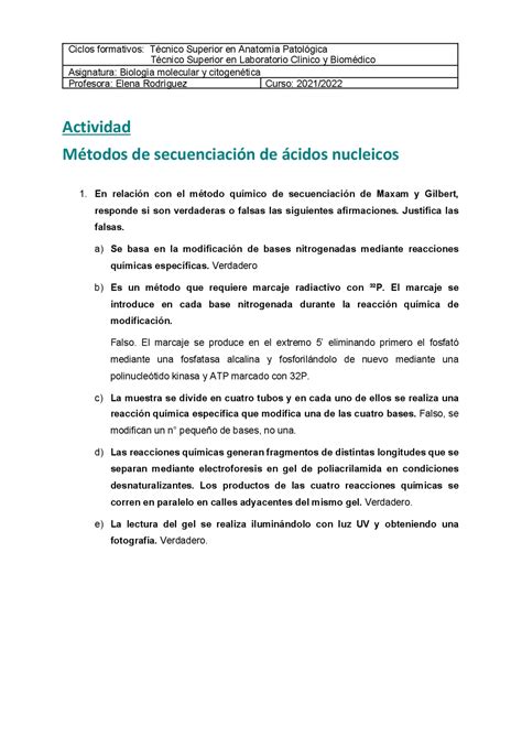 Biología Molecular Ejercicios Ejercicios De Biología Docsity
