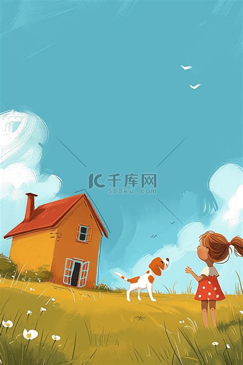 手绘春天可爱孩子海报游玩海报插画图片 千库网
