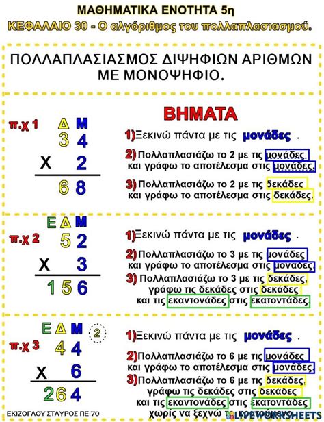 Θεωρια ο αλγοριθμος του πολλαπλασιασμου Worksheet