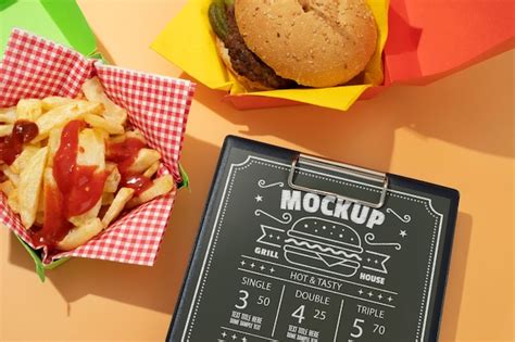 Premium Psd Hamburger Menu Mock Up With Tasty Food