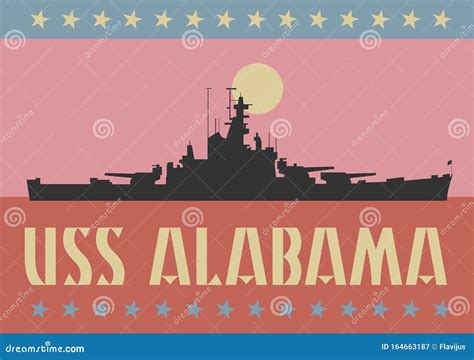 Uss Alabama Battleship In Mobile Bay Stock Vector Illustration Of View Summer 164663187