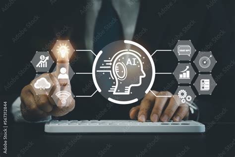 Business Man Point Finger Touch Virtual Screen With Digital Chatbot