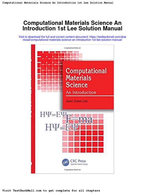 Computational Materials Science An Introduction 1st Lee Solution Manual