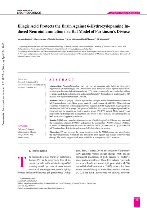 Pdf Ellagic Acid Protects The Brain Against 6 Hydroxydopamine Induced