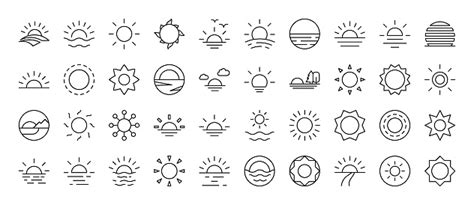 태양의 선 아이콘 팩 편집 가능한 스트로크 카드 앱 배너 게시물 디자인을 위한 미니멀한 선형 그림 0명에 대한 스톡 벡터 아트 및 기타 이미지 Istock