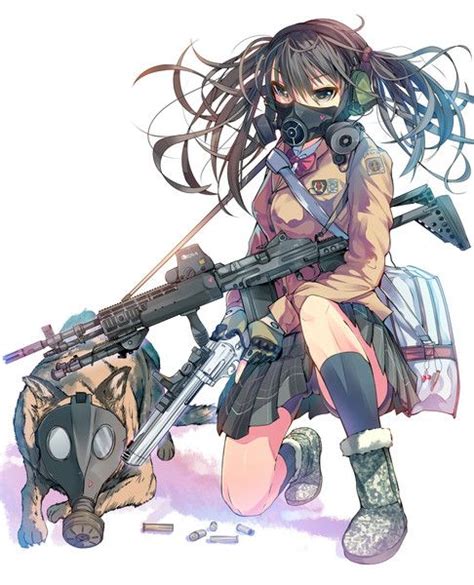 ガスマスク女子高生 Daito さんのイラスト Anime Girl Base Anime Warrior Anime