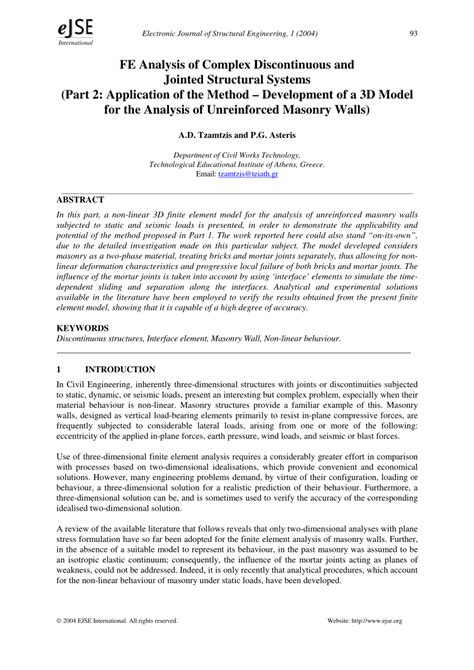 Pdf Fe Analysis Of Complex Discontinuous And Jointed Structural Systems Part 2 Application